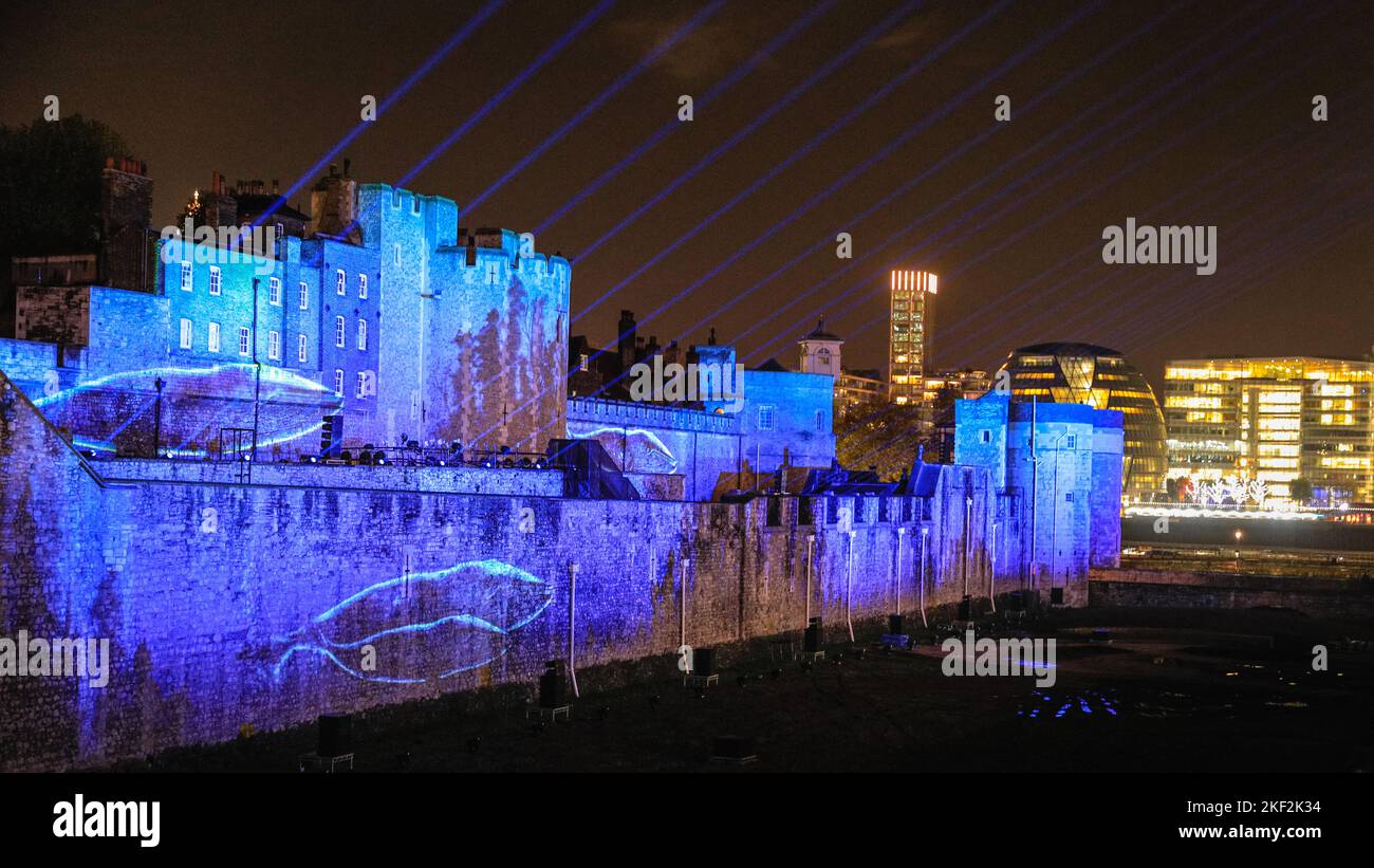 London, UK. 15th Nov, 2022. 'About Us' is projected onto the Tower of ...