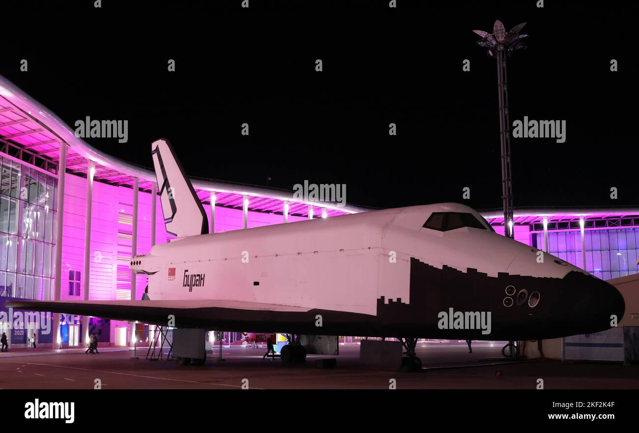 December 8, 2021, Sochi, Russia. A mock-up of the Soviet orbital rocket ...