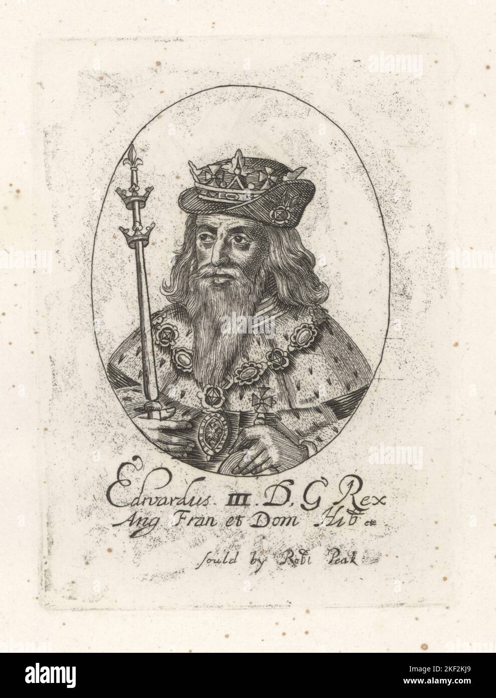 Oval portrait of King Edward III of England, 1312-1377. In crown and ...