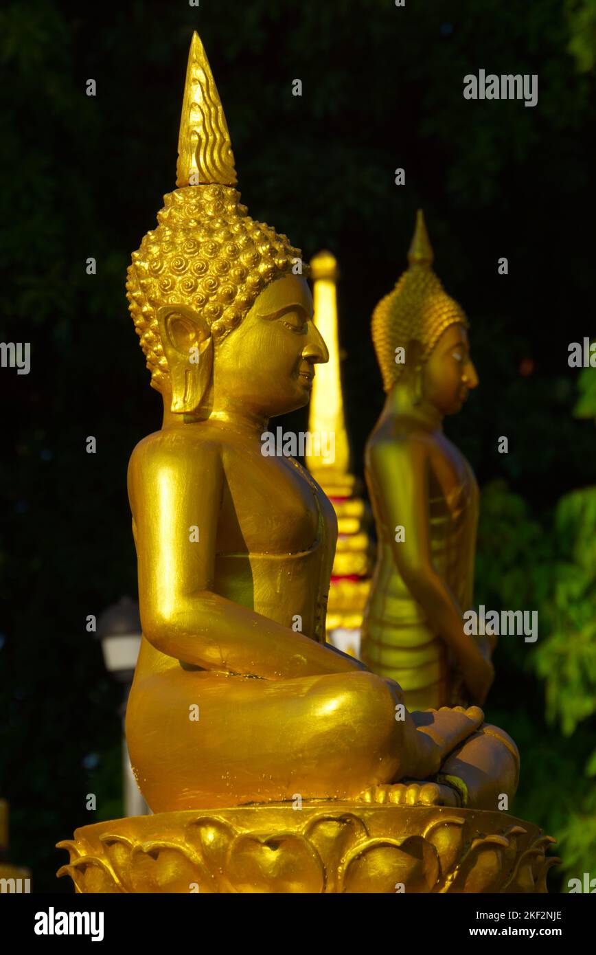 Thailand temple detail and ancient buddha icons in gold leaf Stock ...