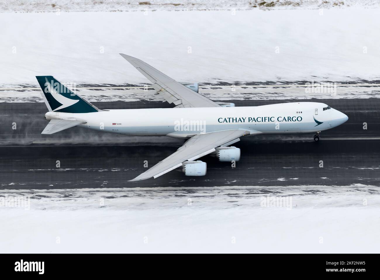Cathay Pacific Cargo Boeing 747-8F aircraft departing Anchorage Airport ...
