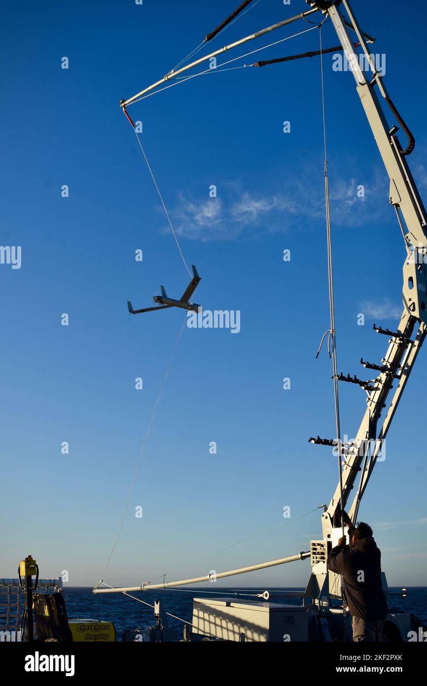 Angel Morice, a ScanEagle operator aboard USCGC Hamilton (WMSL 753 ...