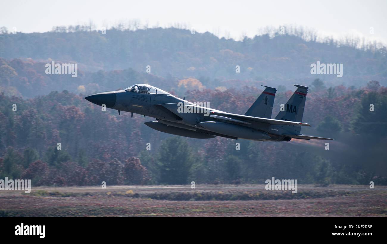 F-15C Eagles take off as part of a training exercise Nov. 4, 2022, at ...