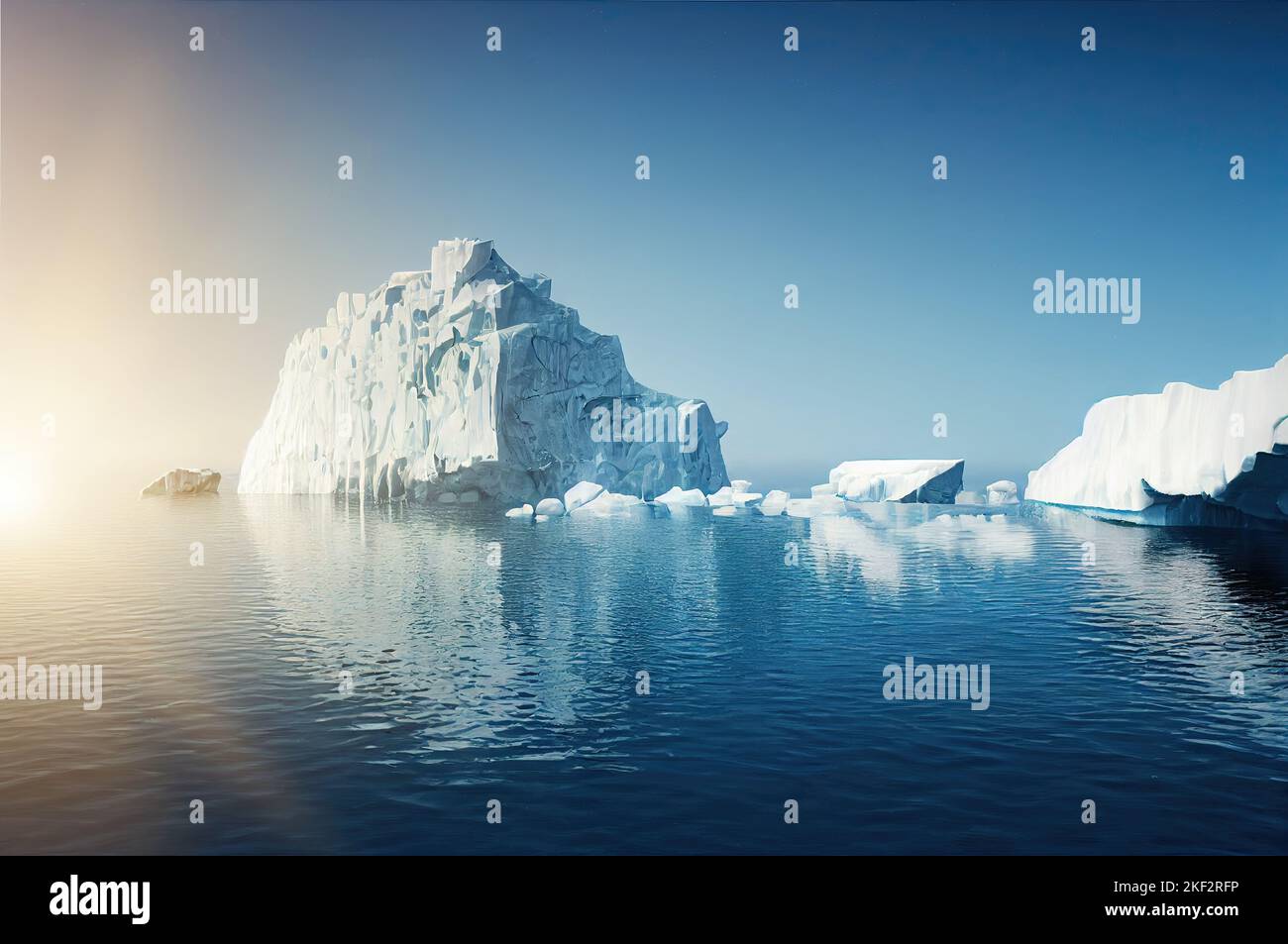 Ice cap of Antarctica in the Arctic Ocean at sunset. The danger of ...