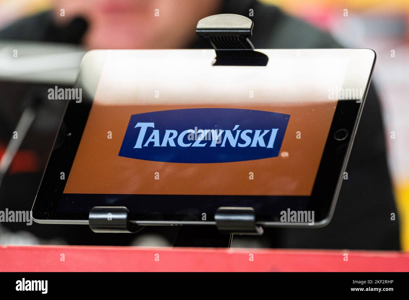 Warsaw, Poland. 15th Nov, 2022. A view of the logo Tarczynski (official ...