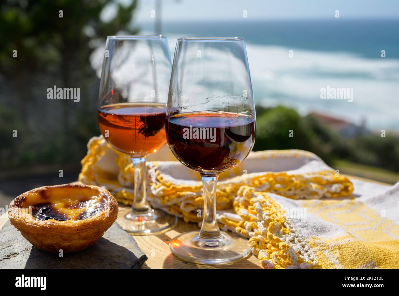 Portugal's traditional food and drink, glass of porto wine and muscatel ...