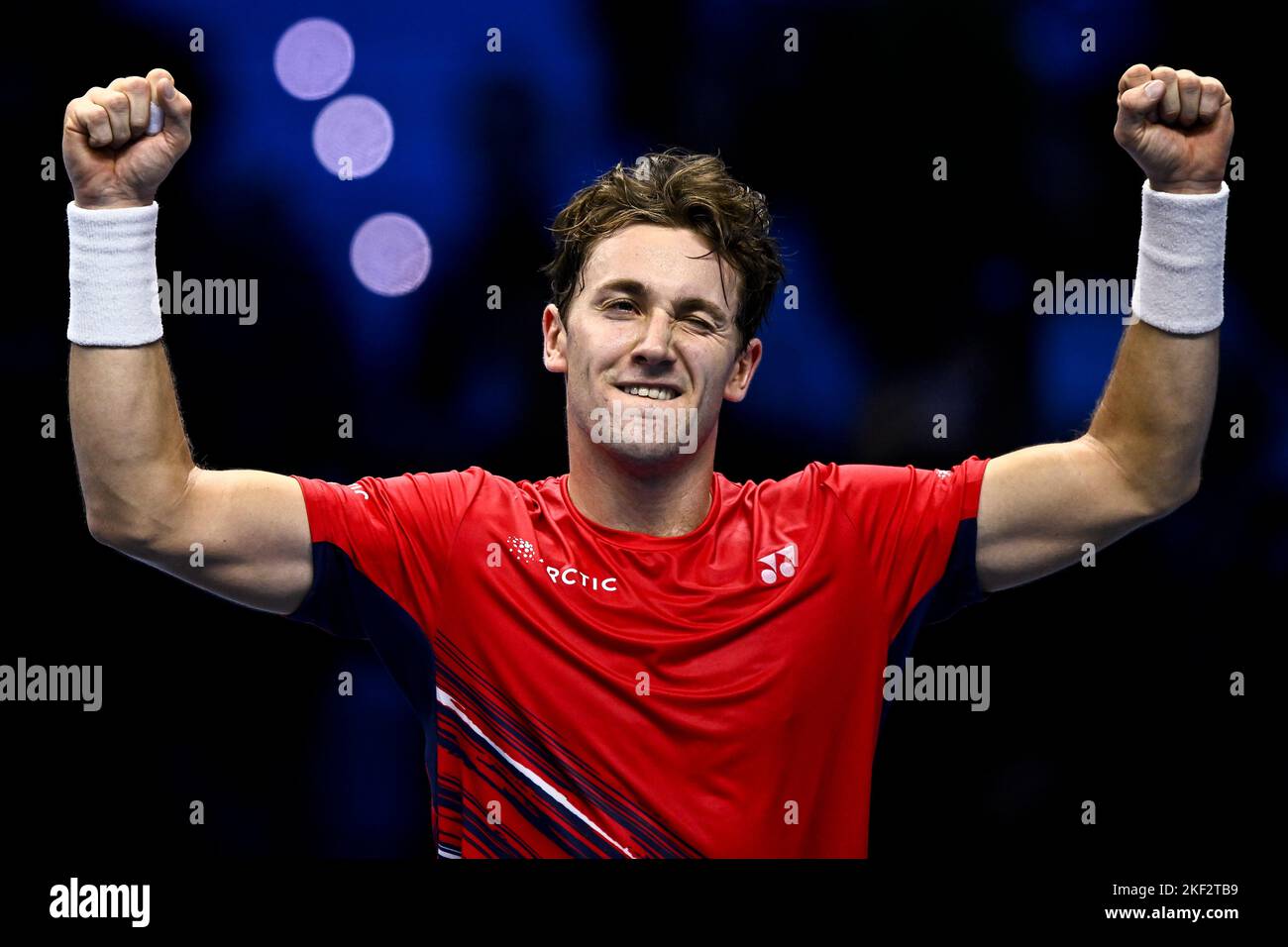 Turin, Italy. 15 November 2022. Casper Ruud of Norway celebrates the ...