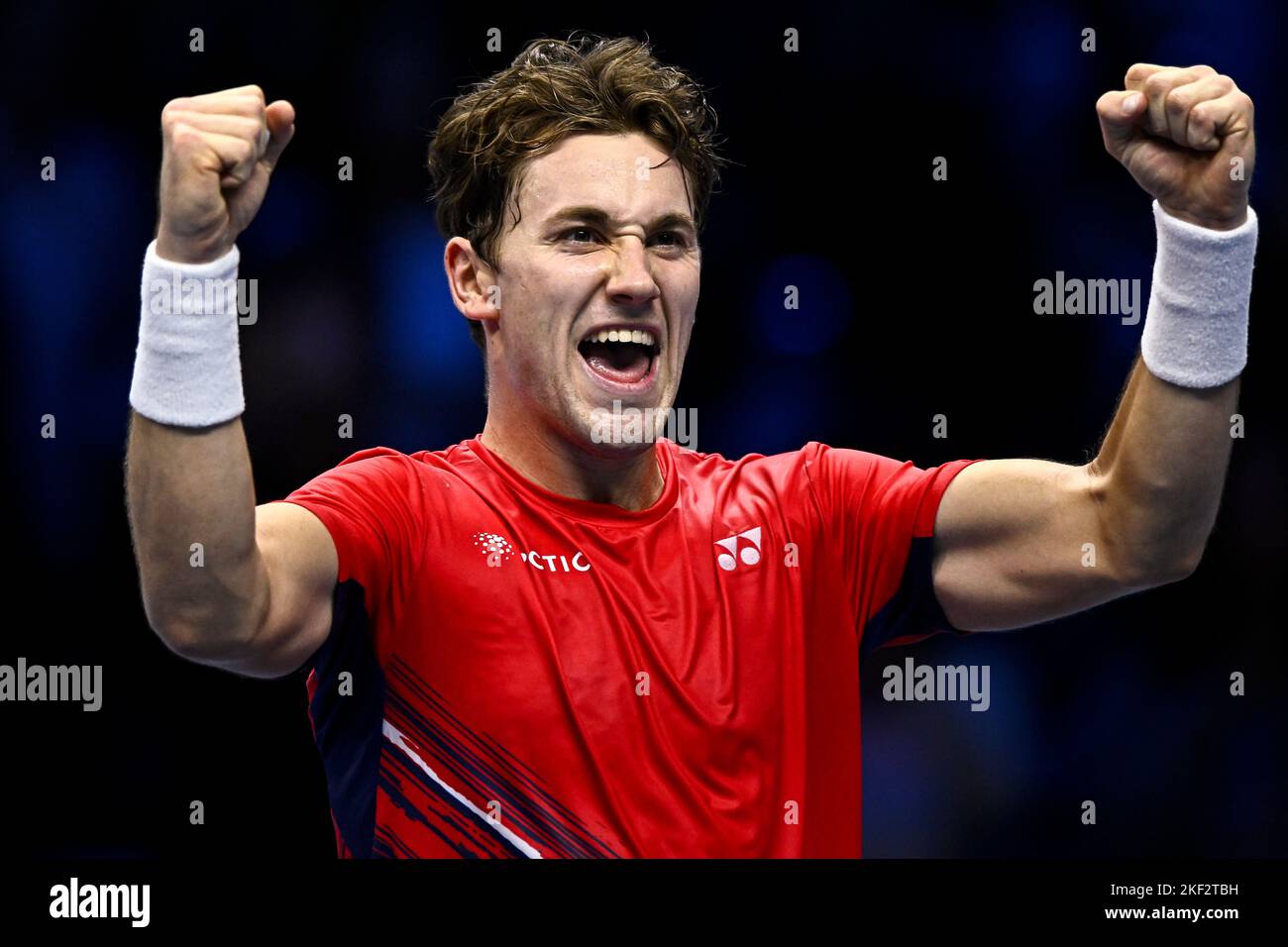 Turin, Italy. 15 November 2022. Casper Ruud of Norway celebrates the ...