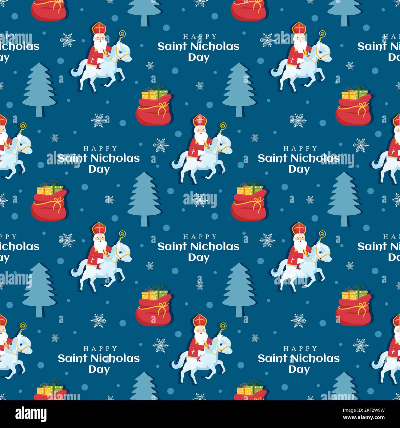 Saint Nicholas Day or Sinterklaas Seamless Pattern with Gift Box and ...