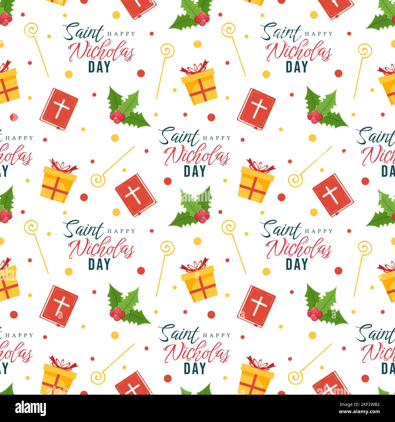 Saint Nicholas Day or Sinterklaas Seamless Pattern with Gift Box and ...