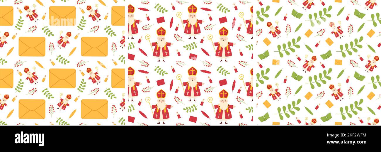 Saint Nicholas Day or Sinterklaas Seamless Pattern with Gift Box and ...