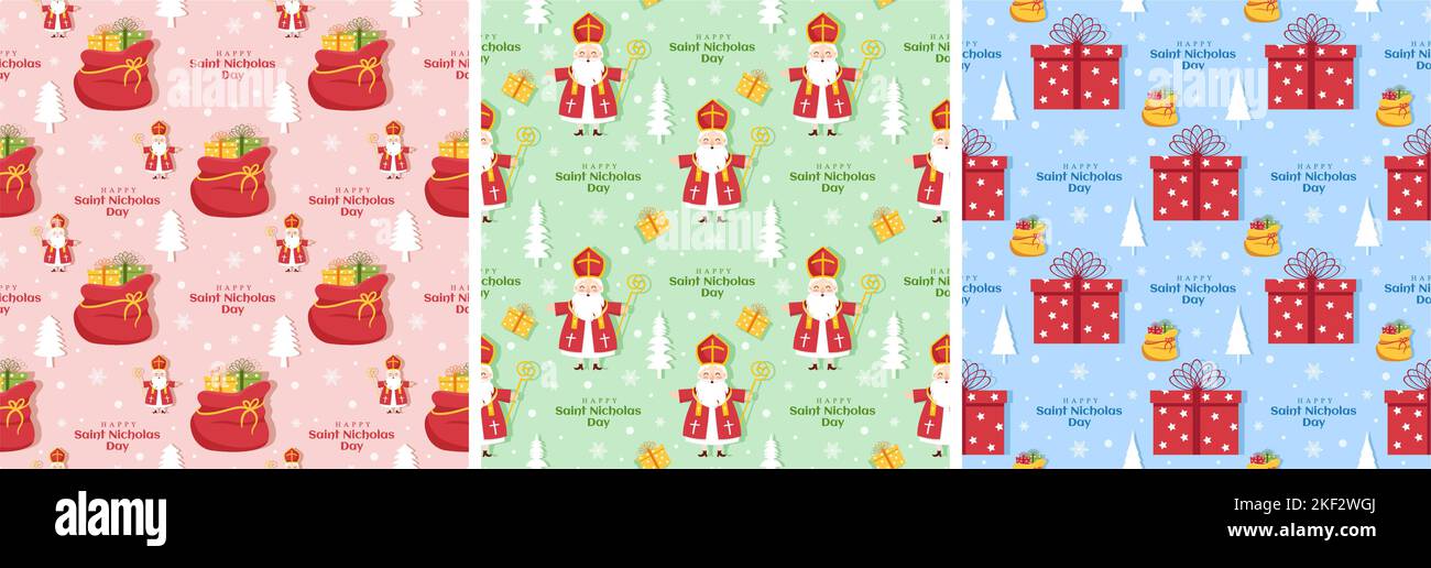 Saint Nicholas Day or Sinterklaas Seamless Pattern with Gift Box and ...