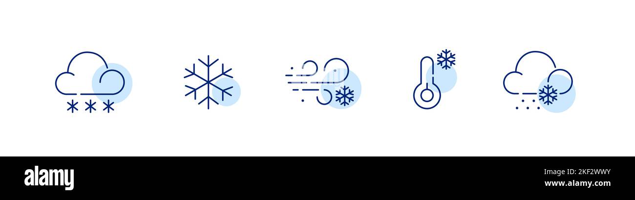 Set of winter weather icons. Snow, cold temperature and wind. Pixel ...