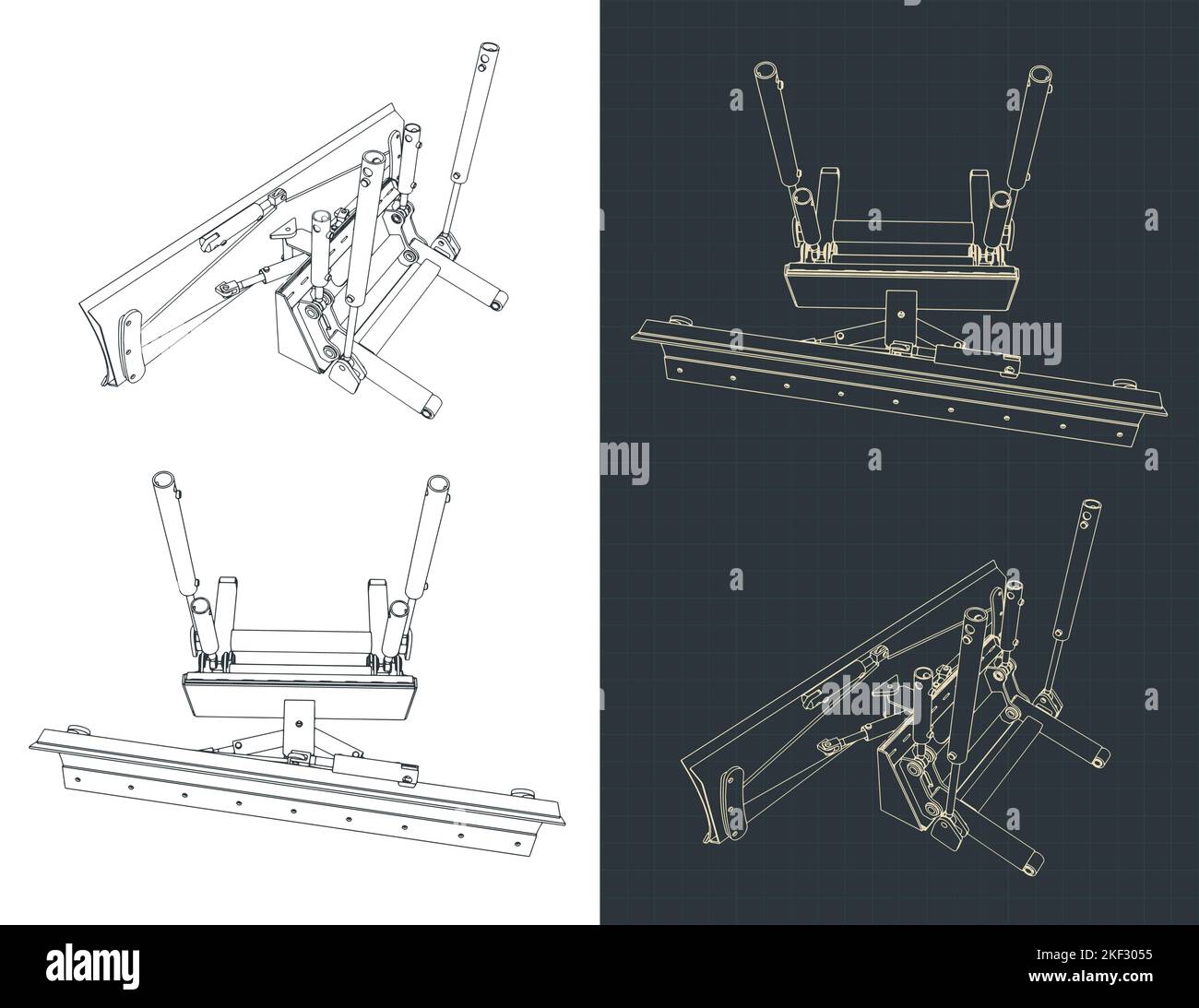Stylized vector illustration of bulldozer blade hydraulic system ...