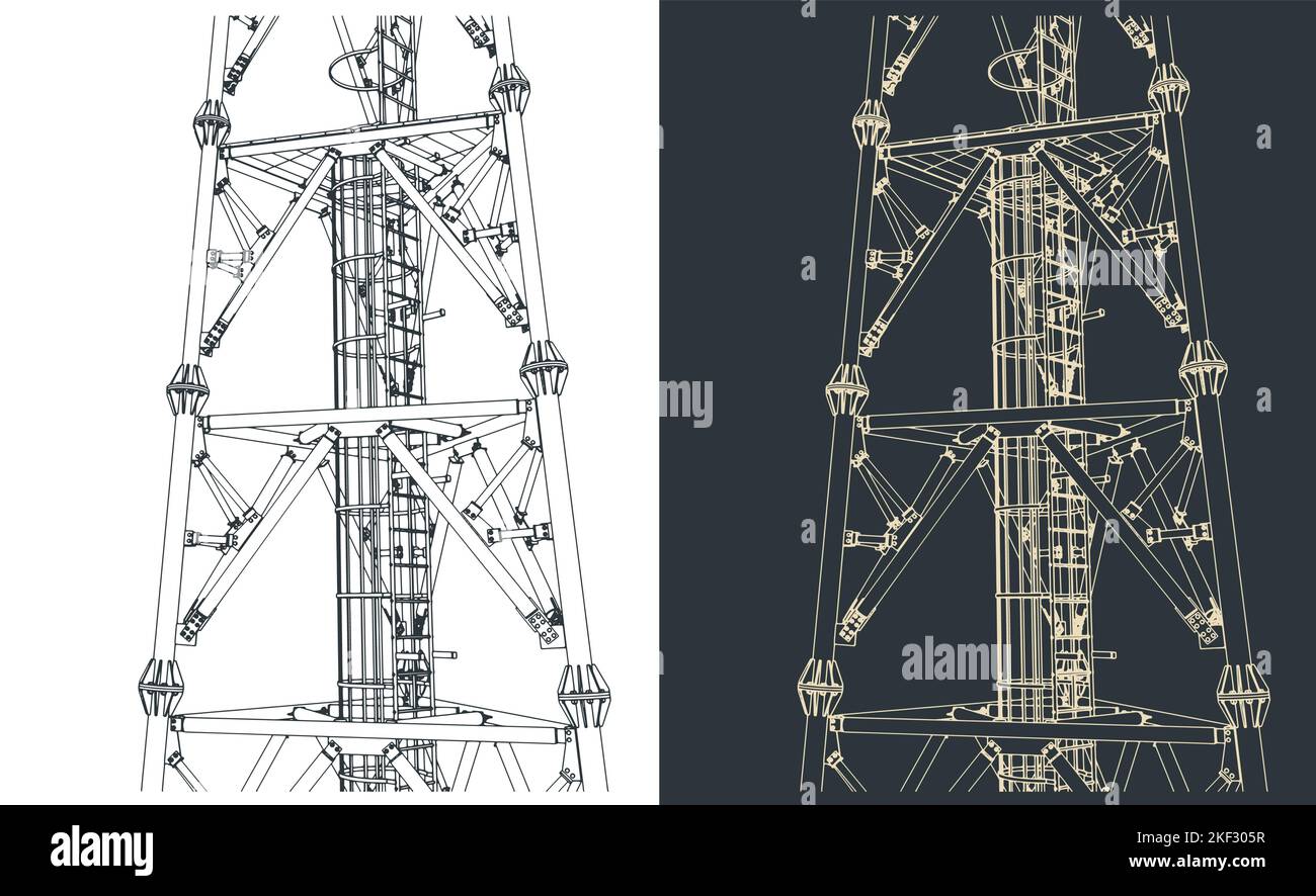 Stylized vector illustration of telecommunication tower close up Stock ...