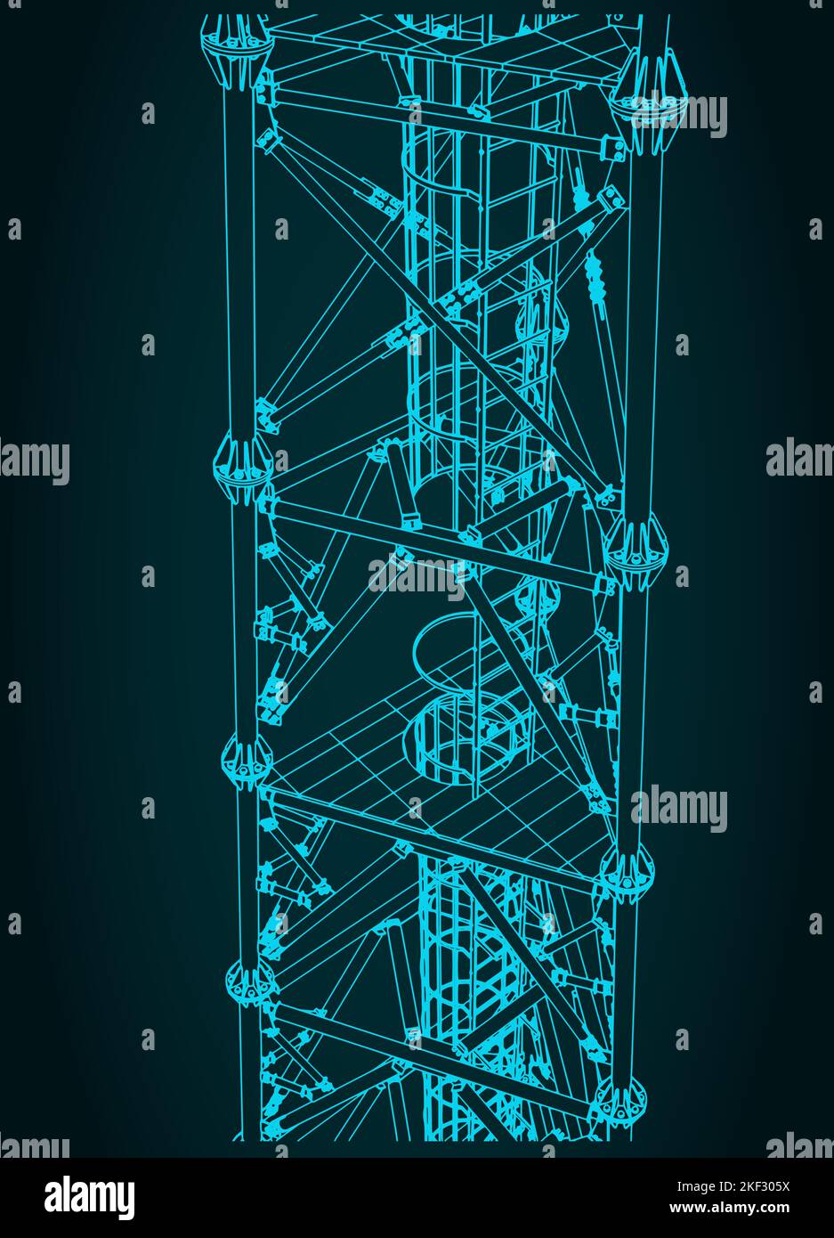 Stylized vector illustration of telecommunication tower close up Stock ...