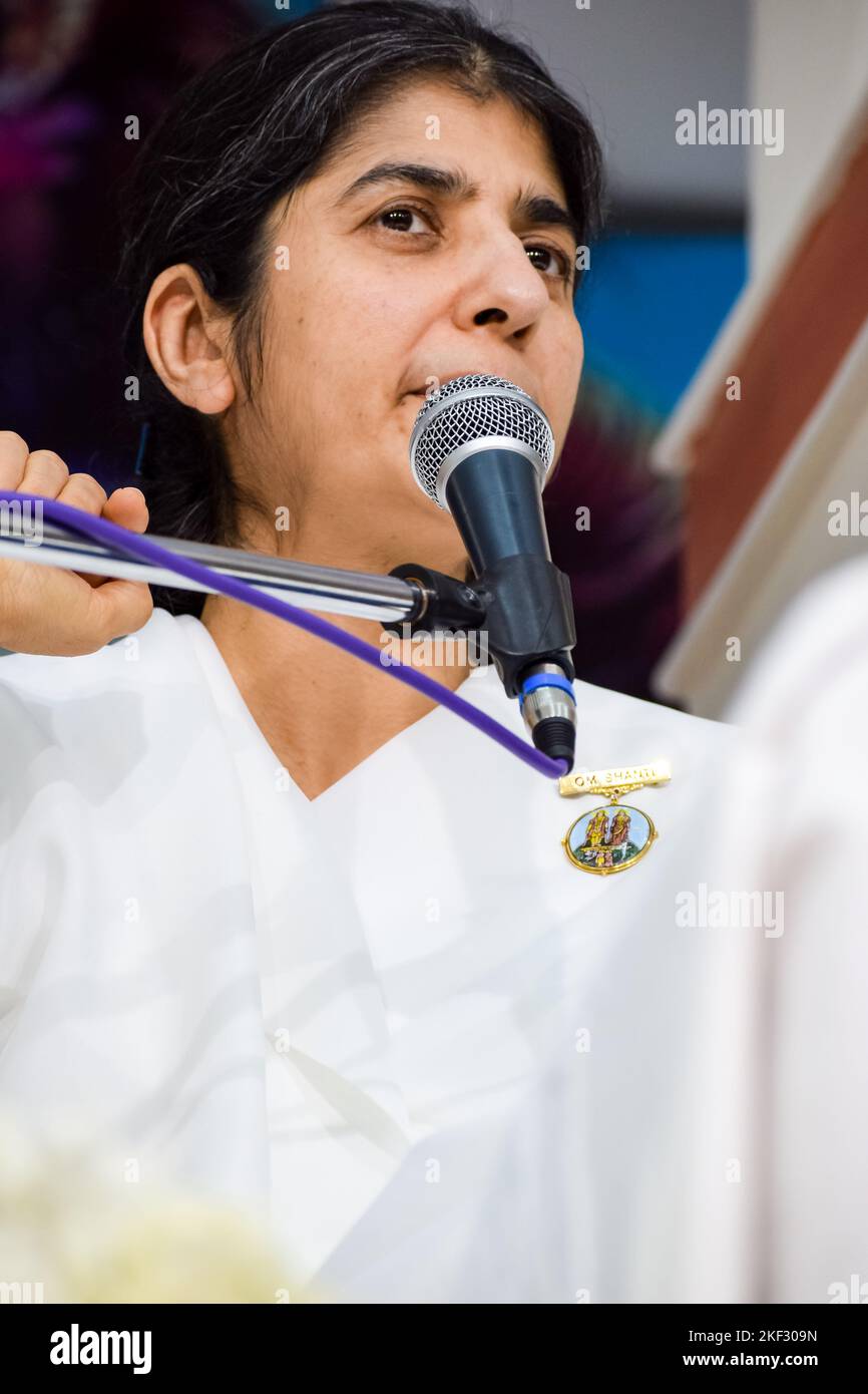 New Delhi, India, October 16 2022 – BK Shivani during meditation ...