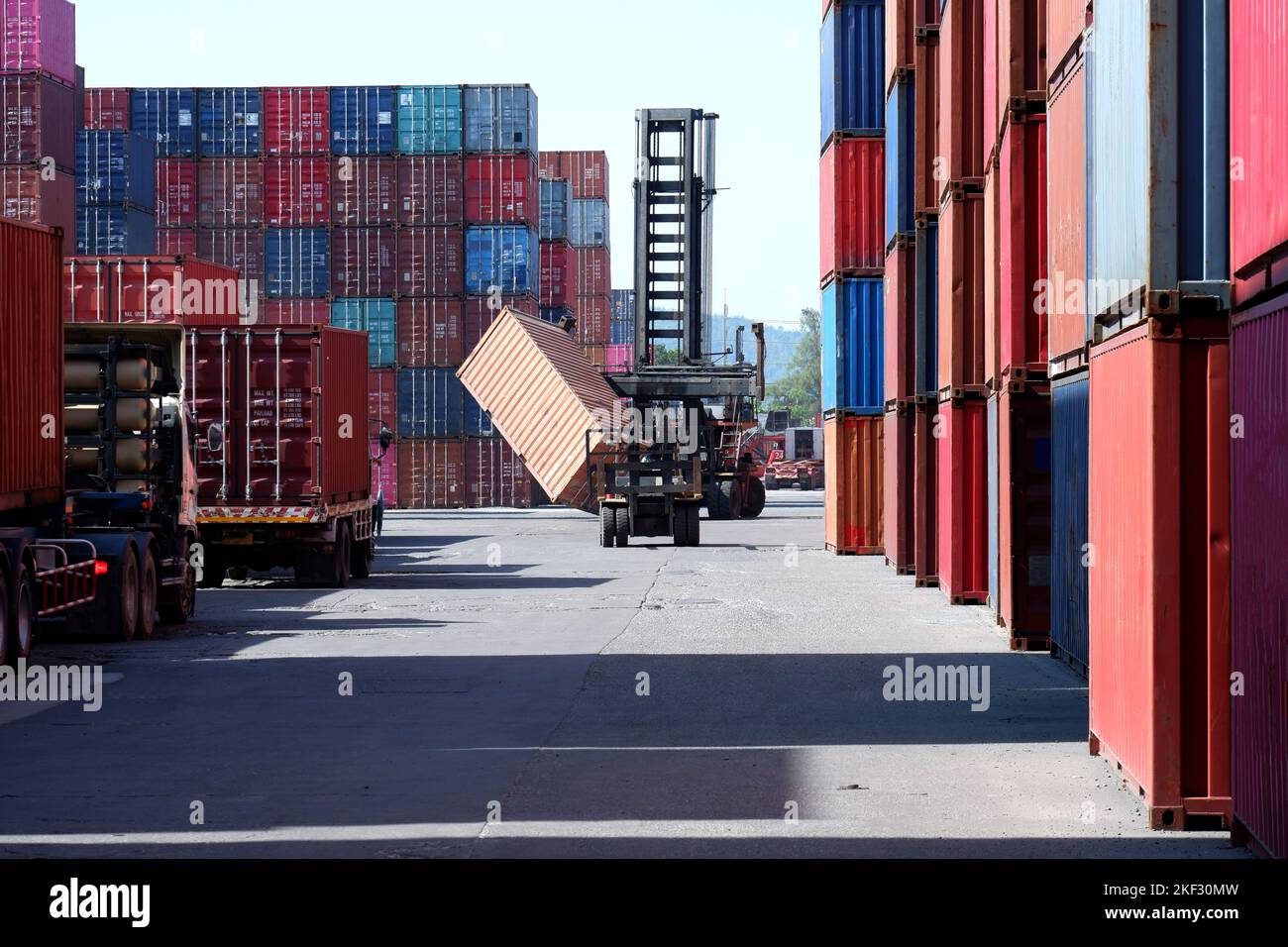 Container forklifts and damaged goods in the yard or wharf are highly ...