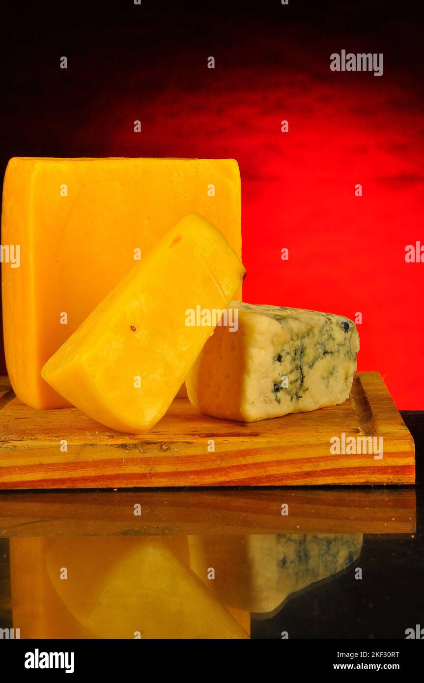 Table with a mix of different cheeses Stock Photo - Alamy
