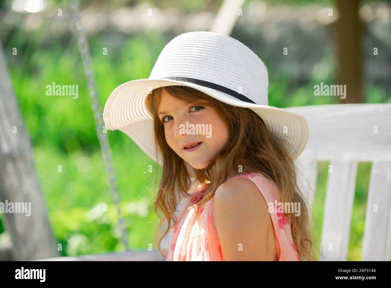 Summer kids girl outdoor, child cute face. Happy child relax in spring ...