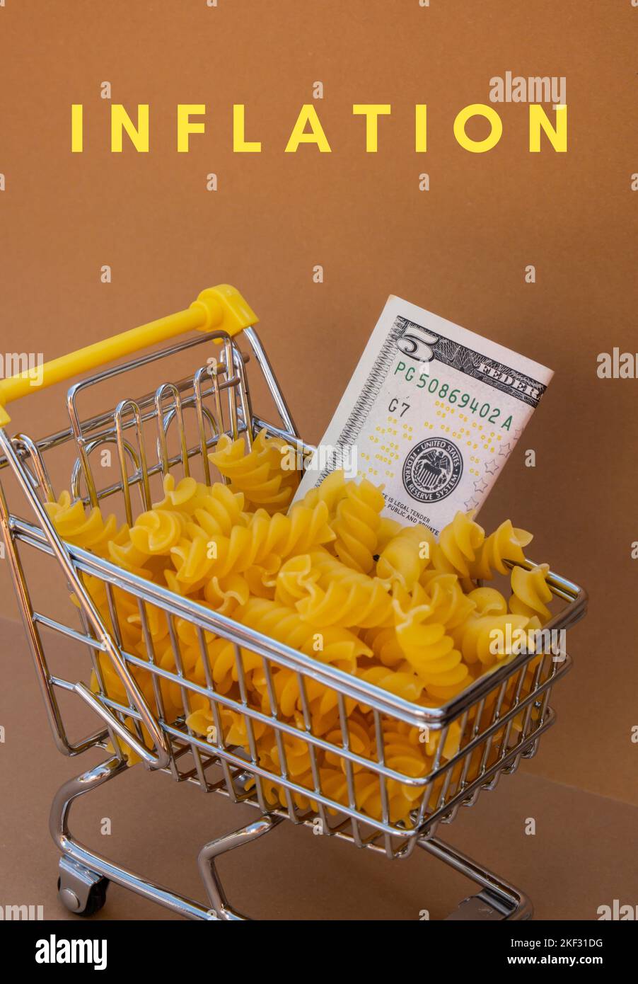INFLATION text against Shopping trolley cart Filled With Pasta with 5 ...