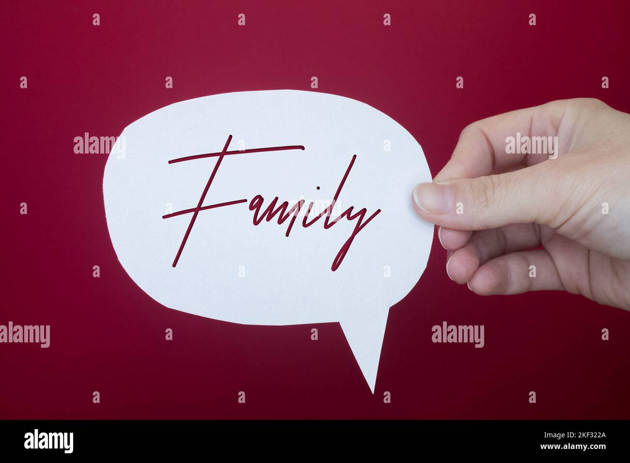 Speech bubble in front of colored background with Family text Stock ...