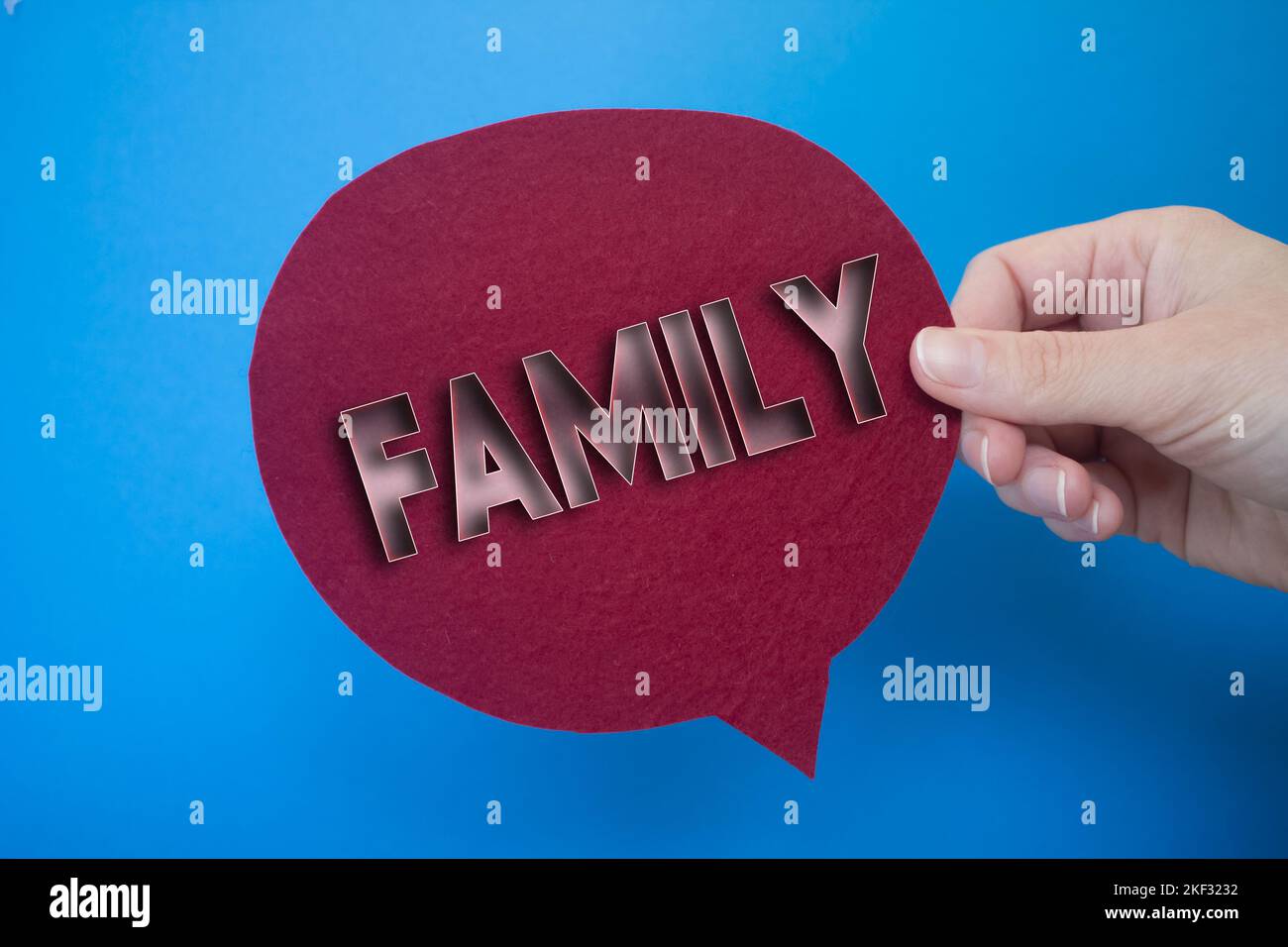 Speech bubble in front of colored background with Family text Stock ...