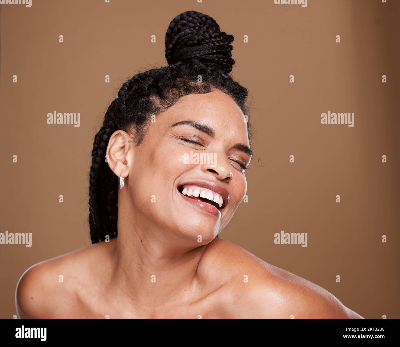 Skincare, beauty and woman in studio for skin, body and wellness ...