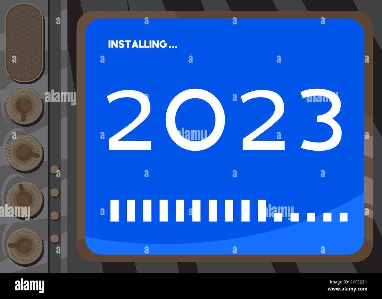 Cartoon Computer With the number 2023. Message of a screen displaying ...