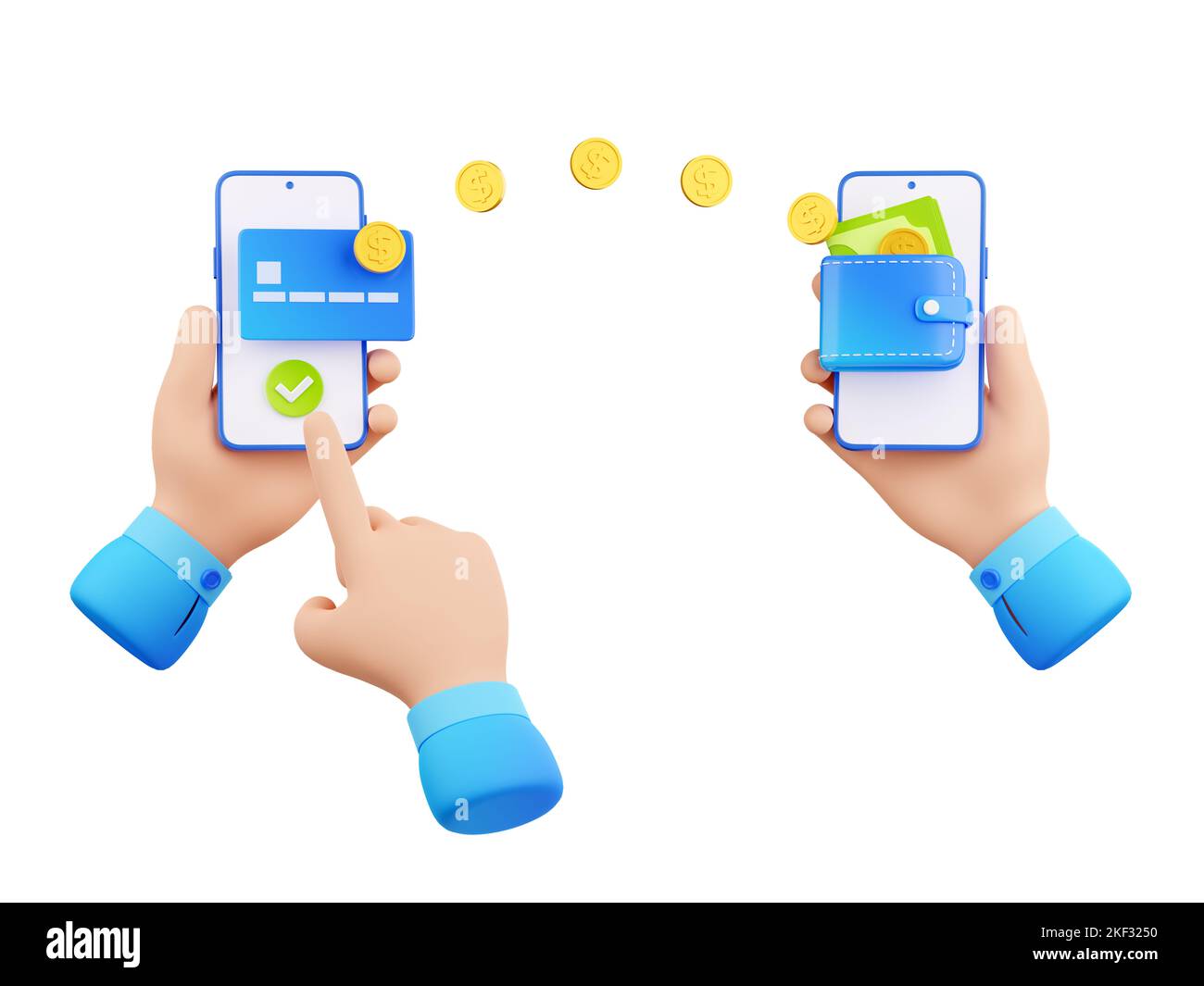 3d render money transfer, mobile banking online payment concept with ...