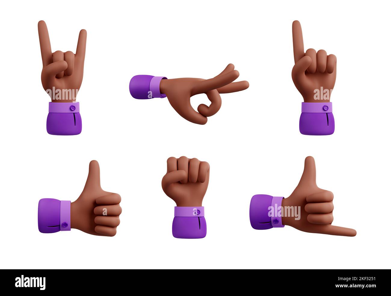 3d render black hand gestures, slit, thumb up, hang or call on mobile ...