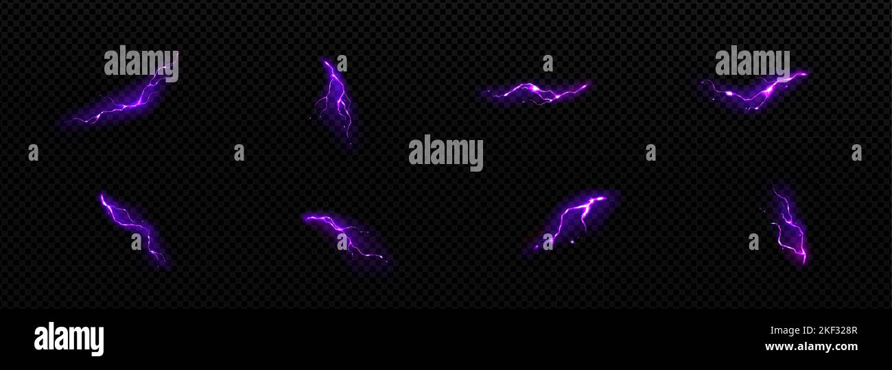 Lightnings, purple thunderbolt strikes at night. Electric impact ...