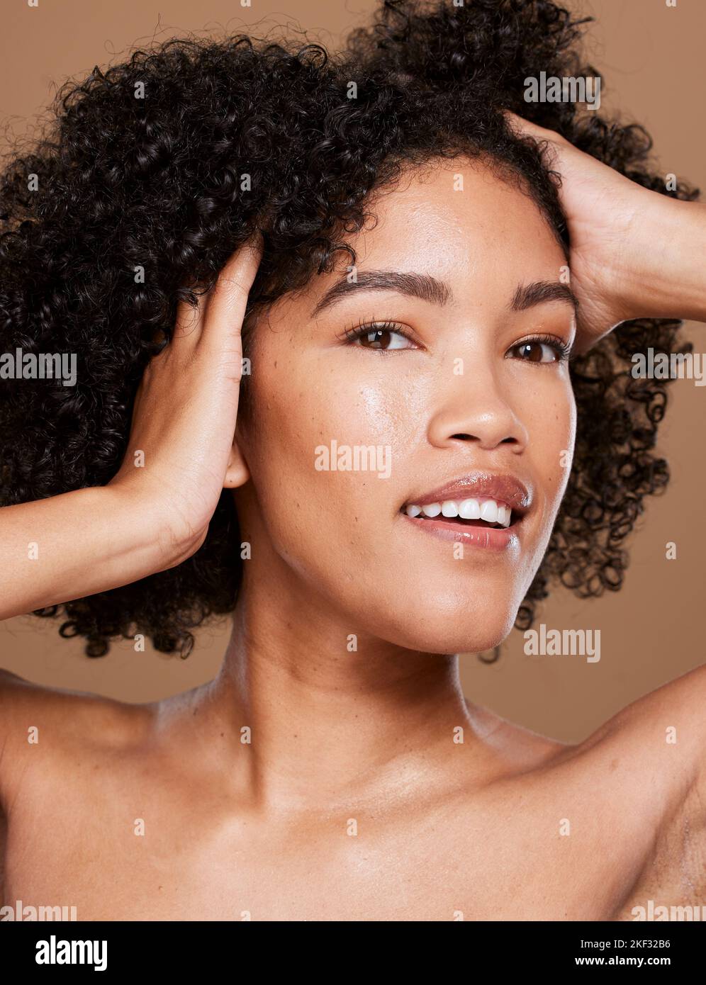 Beauty, skincare and curly hair with portrait of black woman for spa ...