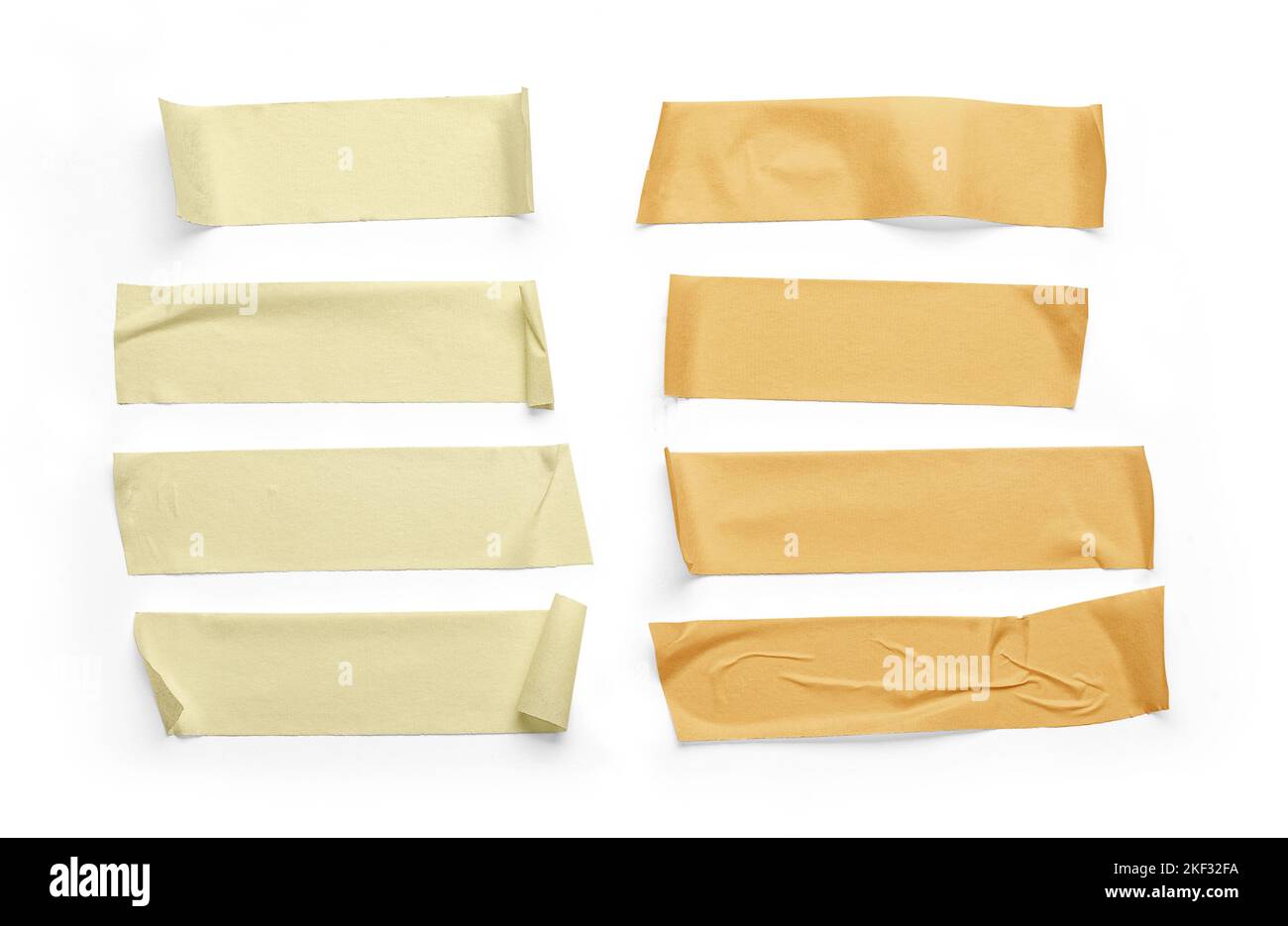 Collection of various adhesive tape pieces on white background ...