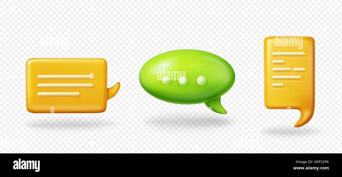 Set of 3D speech bubbles isolated on transparent background. Vector illustration of rectangular ...