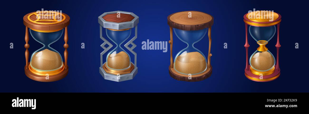 Hourglass with sand props game icons, user assets. Isolated ancient ...