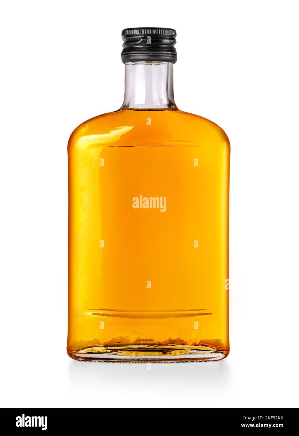 small flat bottle of whiskey isolated on white with clipping path Stock ...