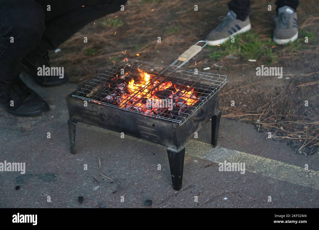 Barbecue fire is being prepared before the barbecue meal Stock Photo ...