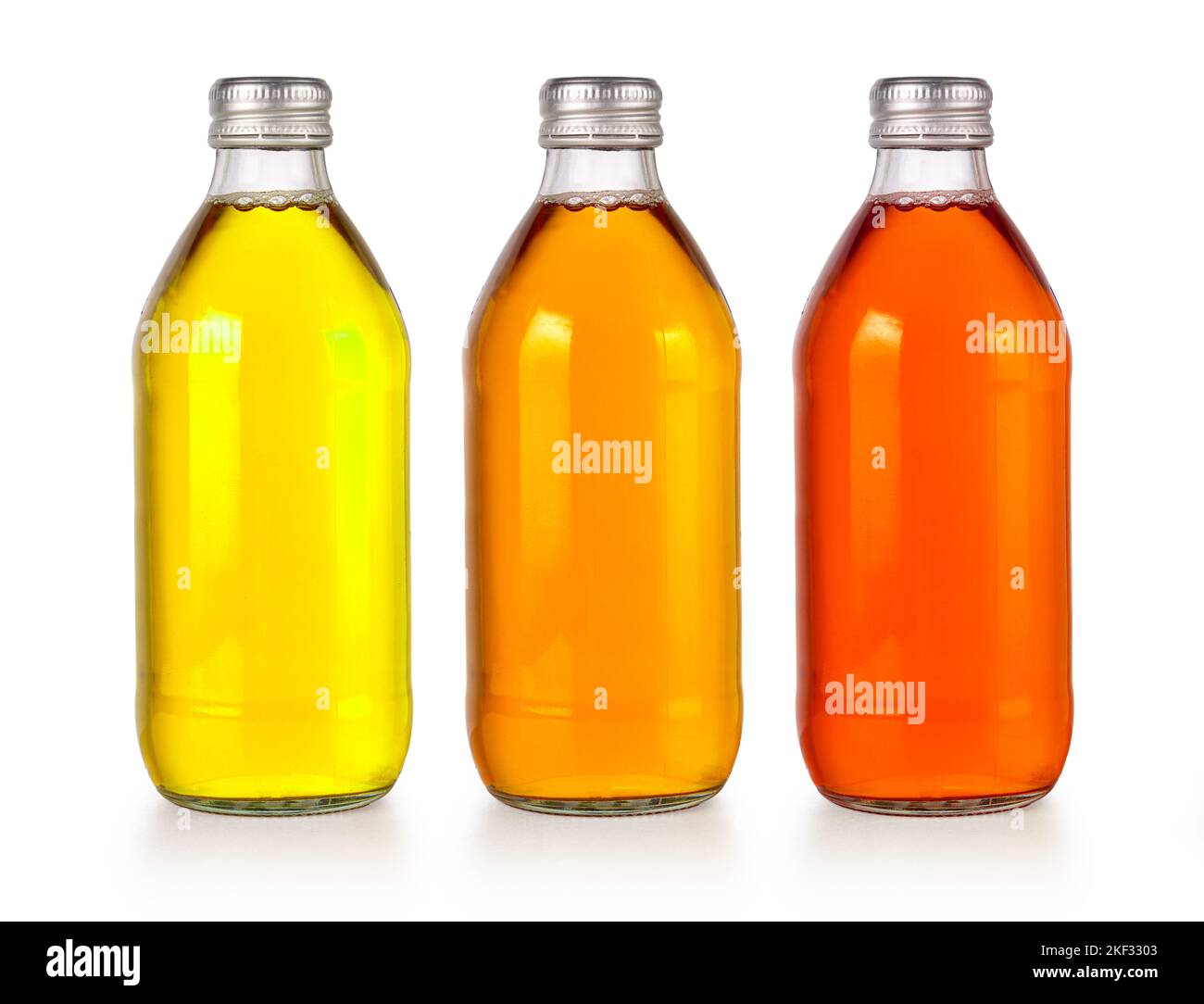 Small bottles of juice isolated on white background with clipping path ...