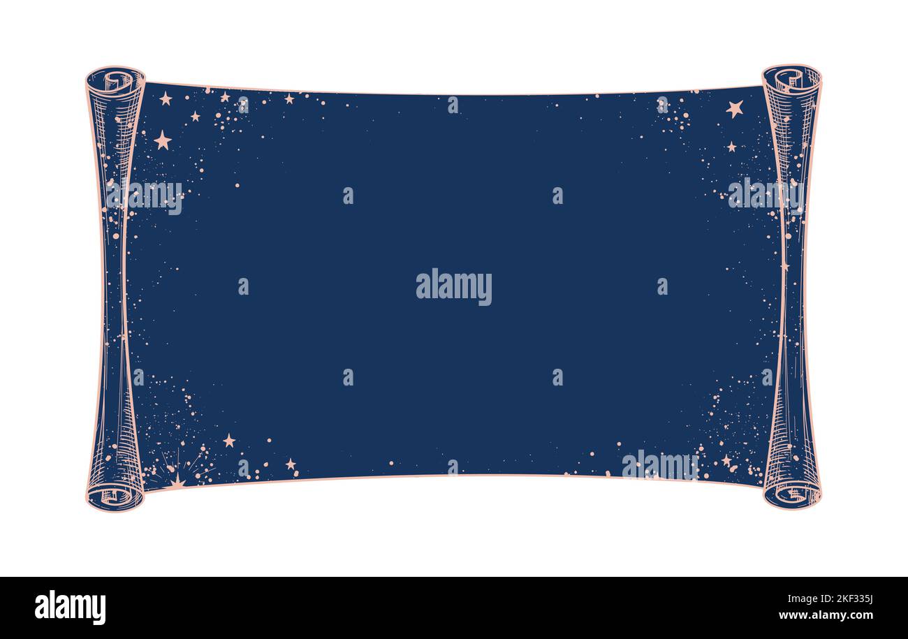 Beautiful vintage boho scroll with blue starry sky, space for text ...