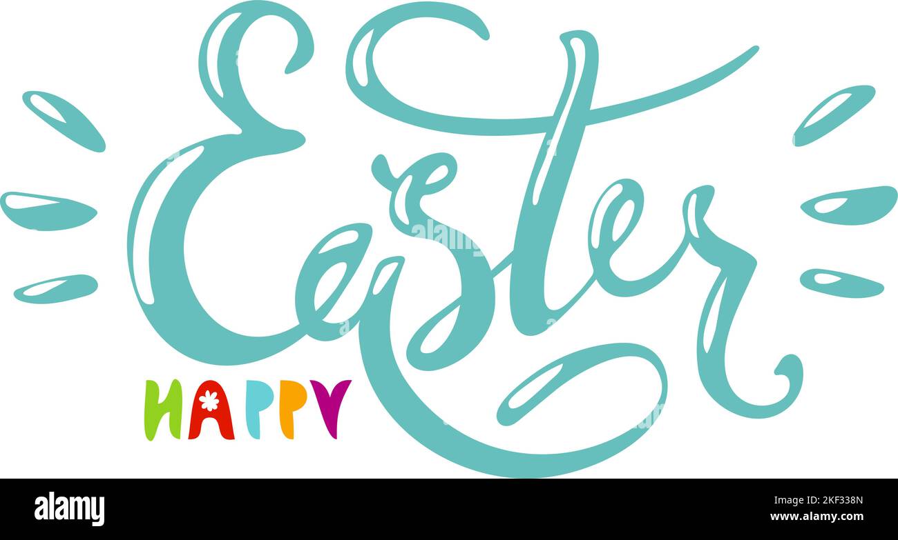 Happy easter, blue easter inscription wish, text for design, funny ...