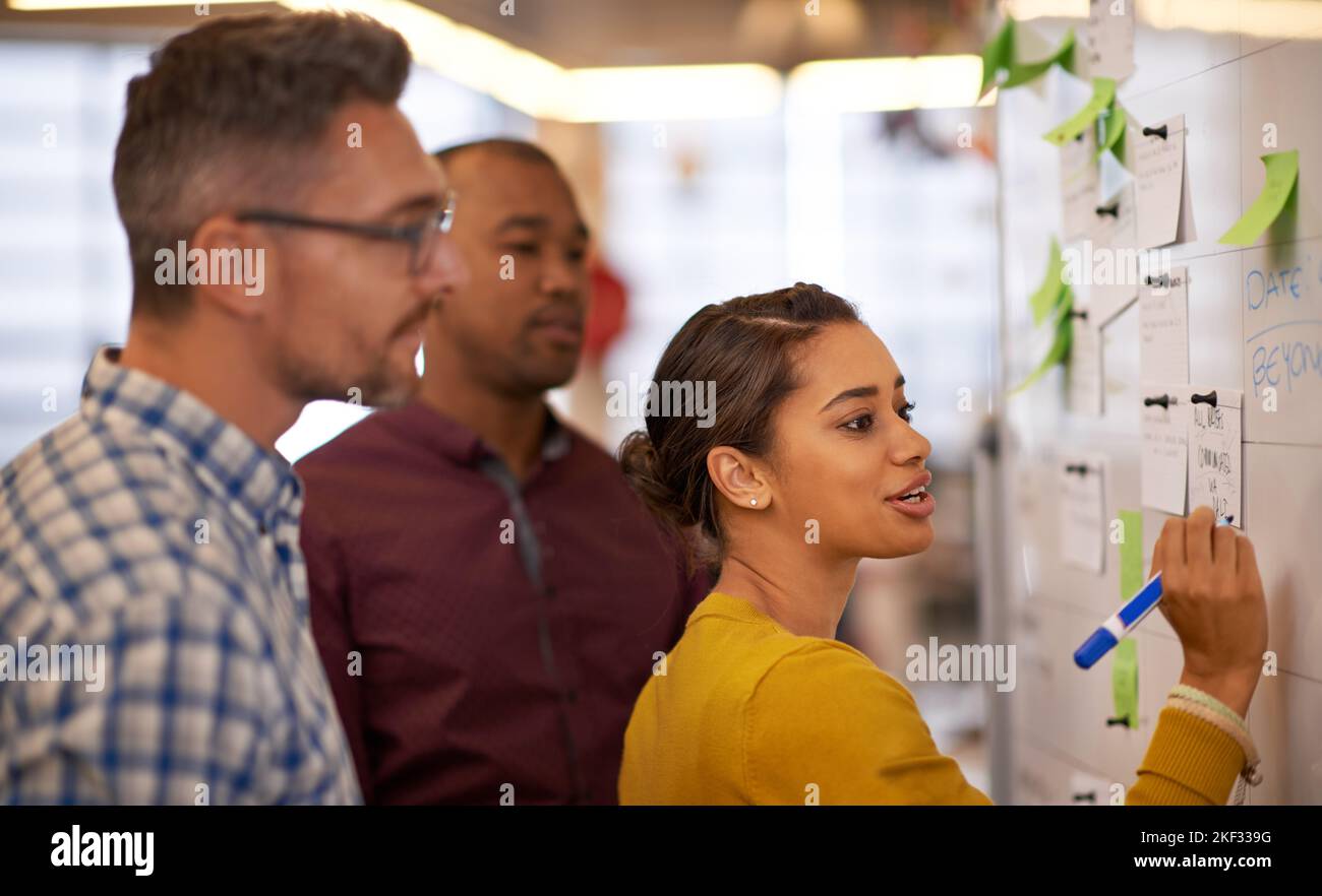 In the business of ideas. a group of coworkers brainstorming at a ...
