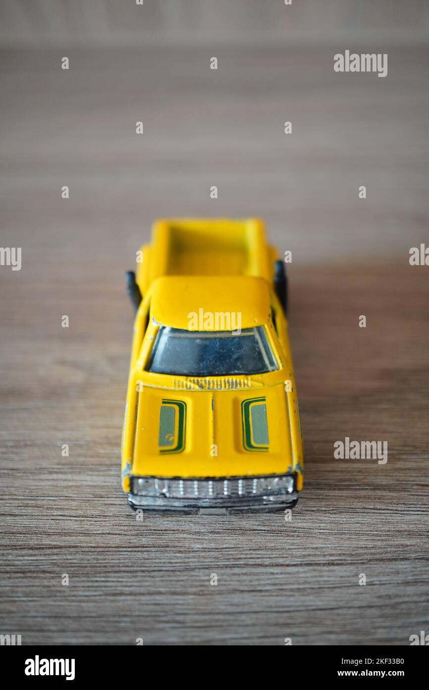 A Mattel Hot Wheels yellow Chrysler toy model pick up truck Stock Photo ...