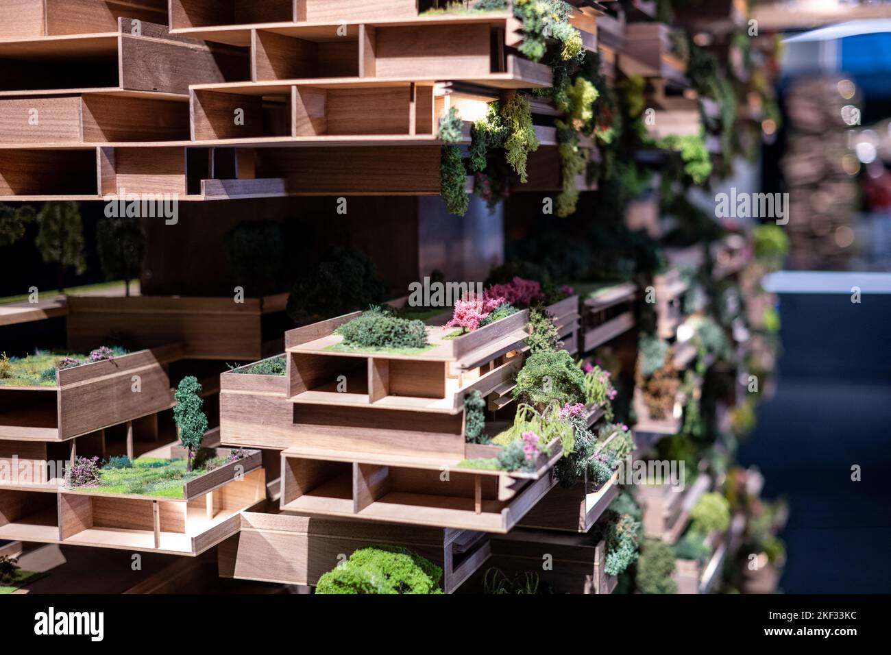 Visitors discover images and models of ’The Line’ project, during a new ...