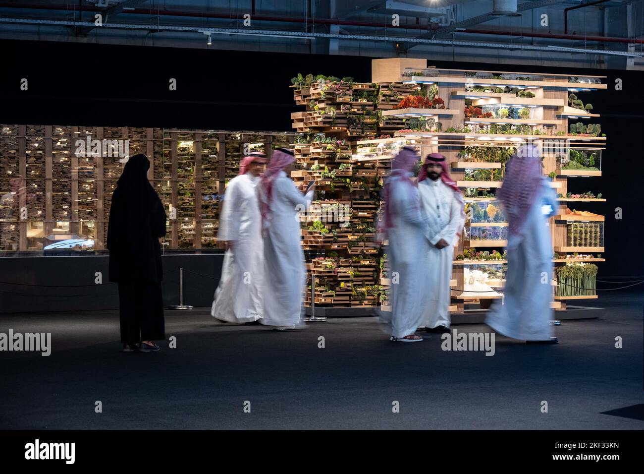 Visitors discover images and models of ’The Line’ project, during a new ...