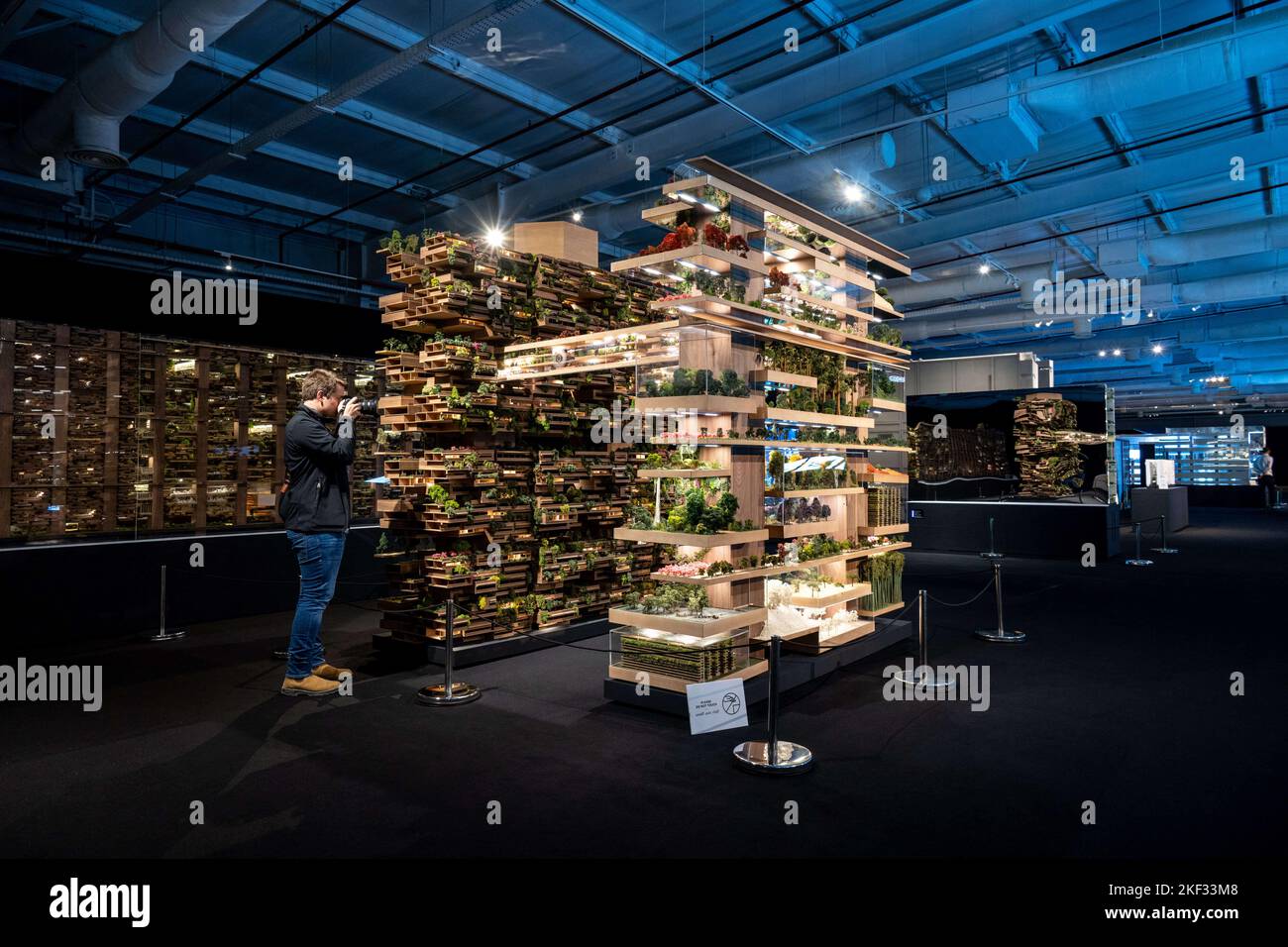 Visitors discover images and models of ’The Line’ project, during a new ...