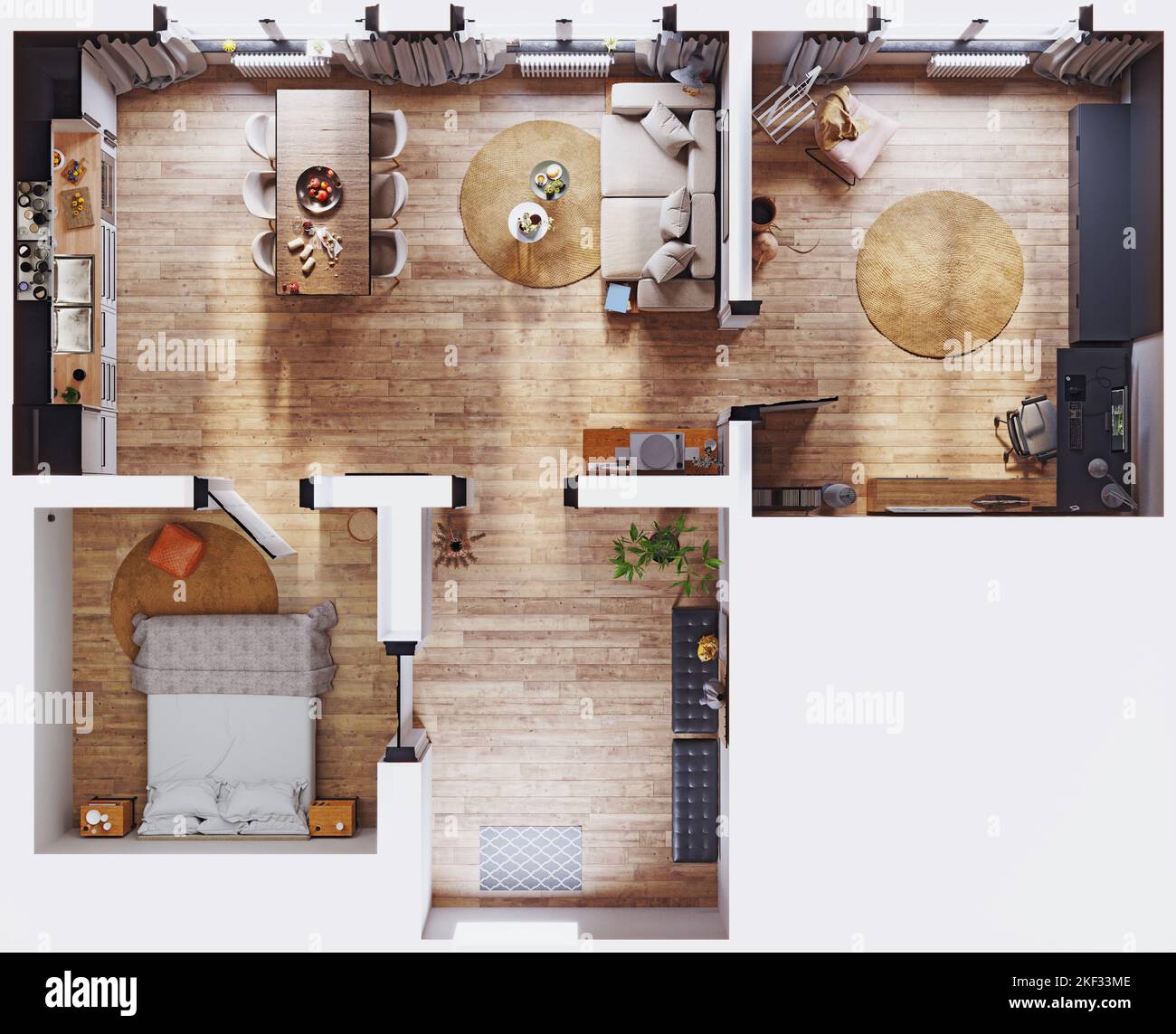 Modern interior of luxury private house. View of living apartment from ...