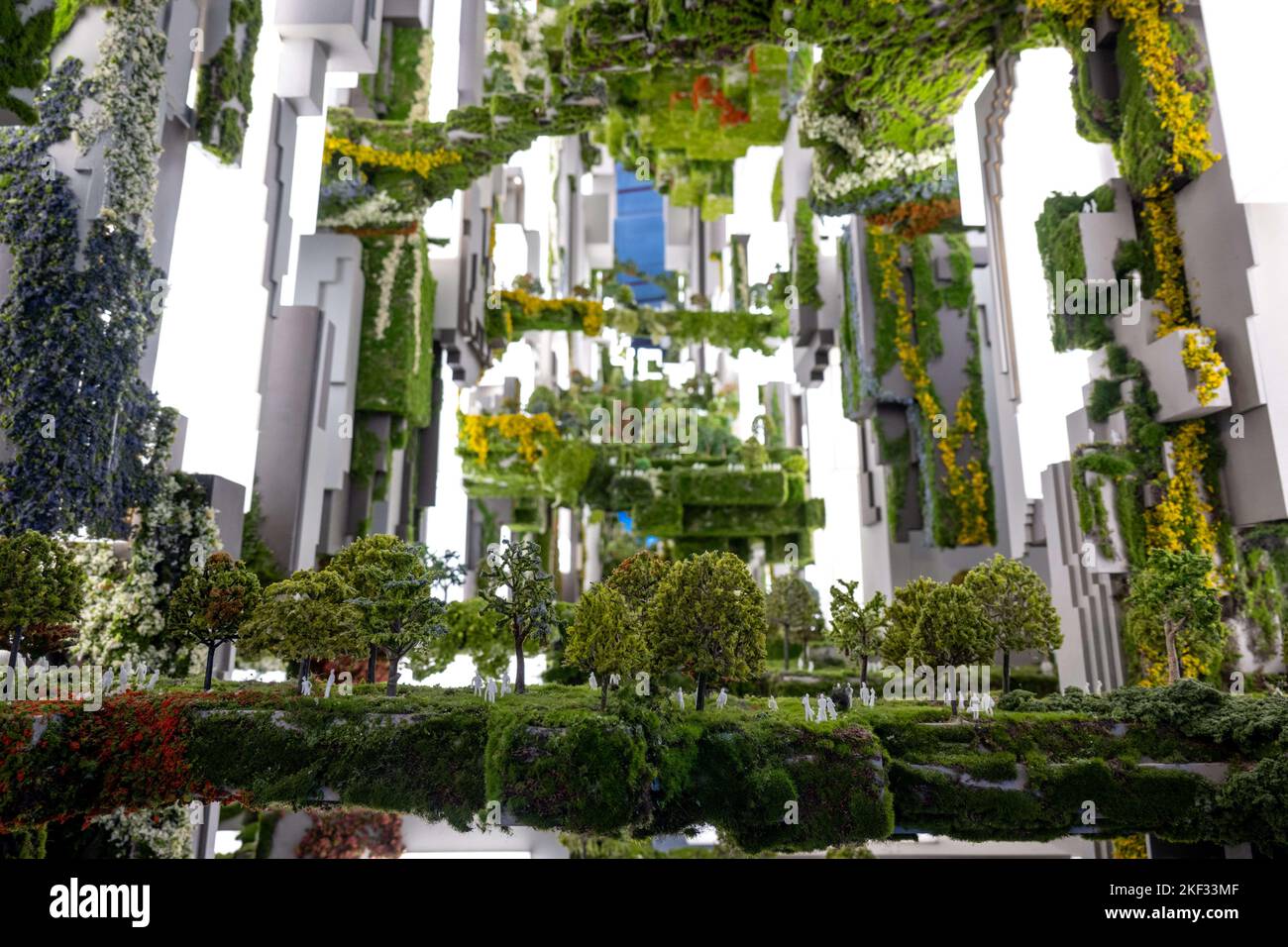 Visitors discover images and models of ’The Line’ project, during a new ...