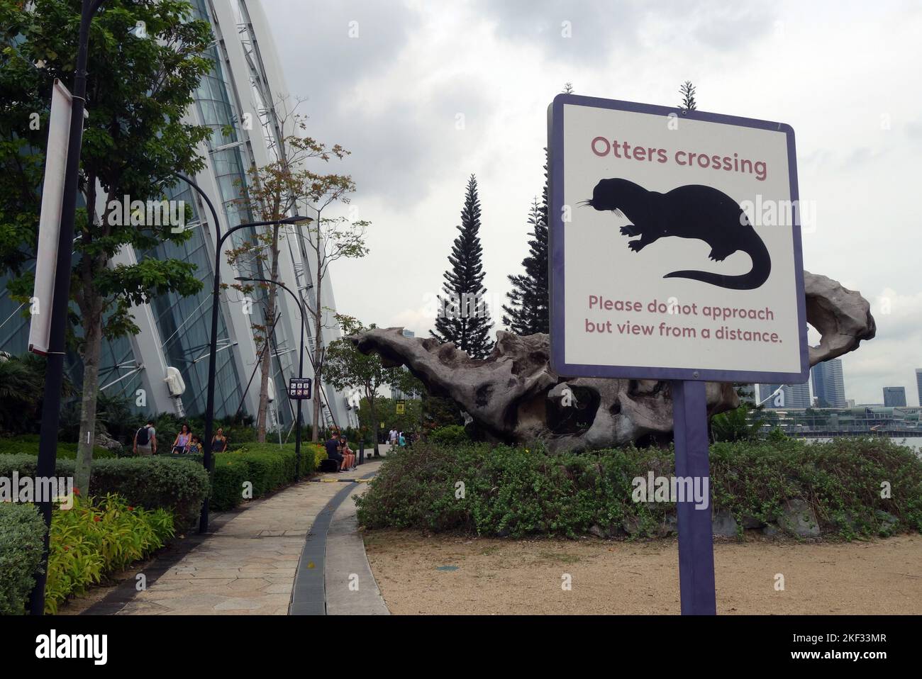 Otters crossing sign, Gardens by the Bay, Singapore Stock Photo - Alamy