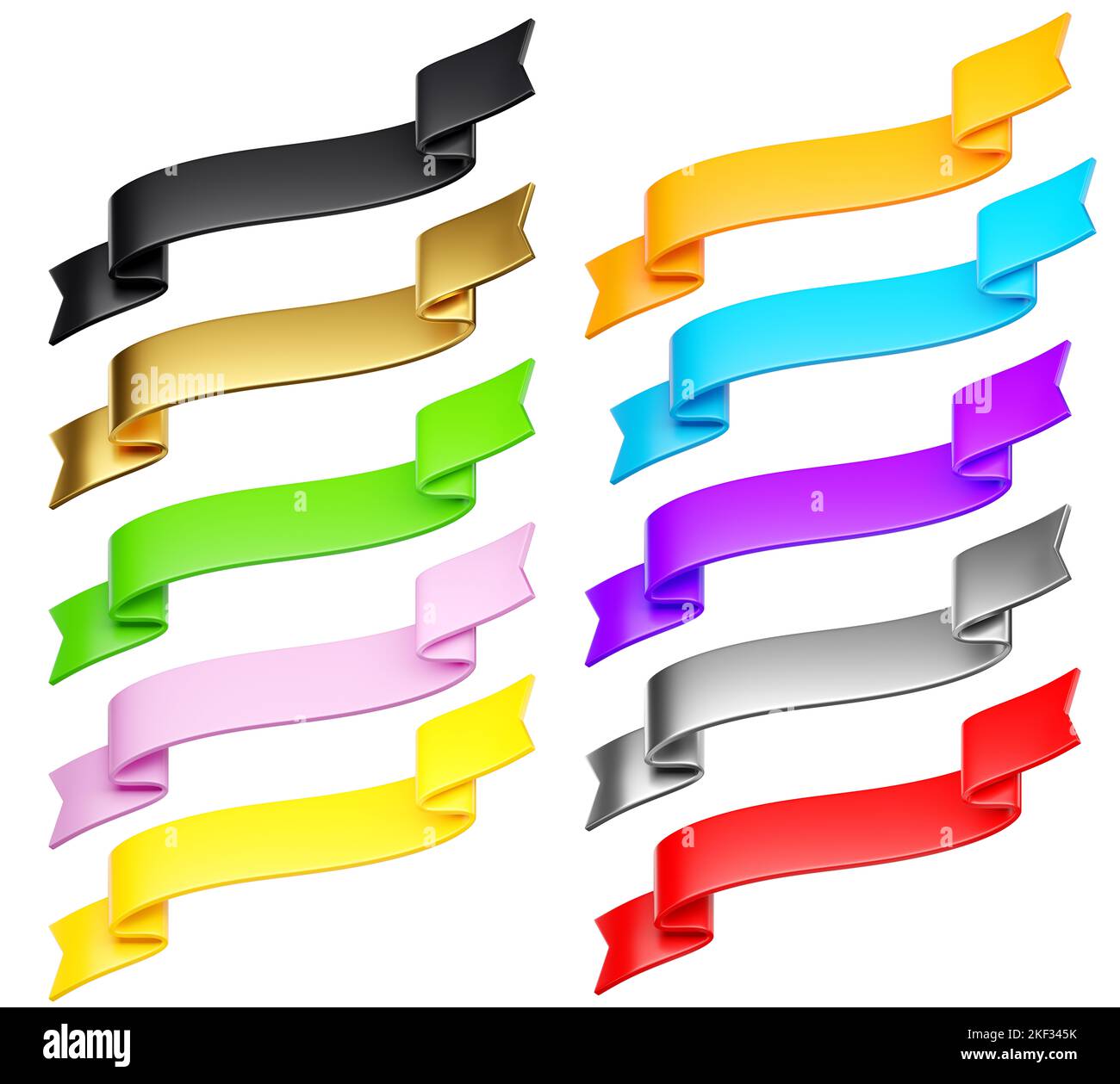 3d label ribbons set. Glossy colorful blank plastic banner for advertisment, promo and ...